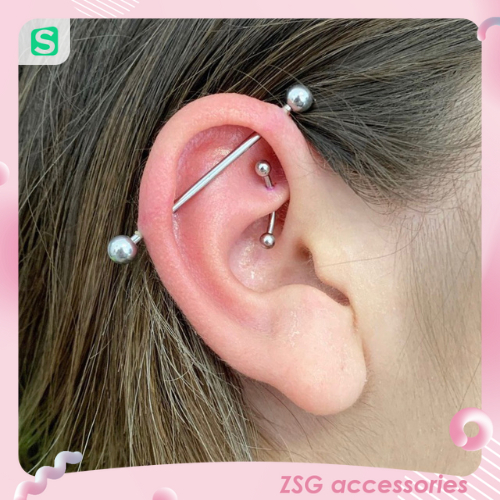 Khuyên Industrial 14G cơ bản chiều dài 38mm chất liệu thép y tế không gỉ dành cho lỗ xỏ mới ...