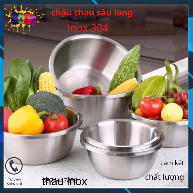 Thau inox 304, Size 26-28-30-32 ( kèm quà tặng )Thau trộn inox siêu dày dặn Cao Cấp, an toan cho ...