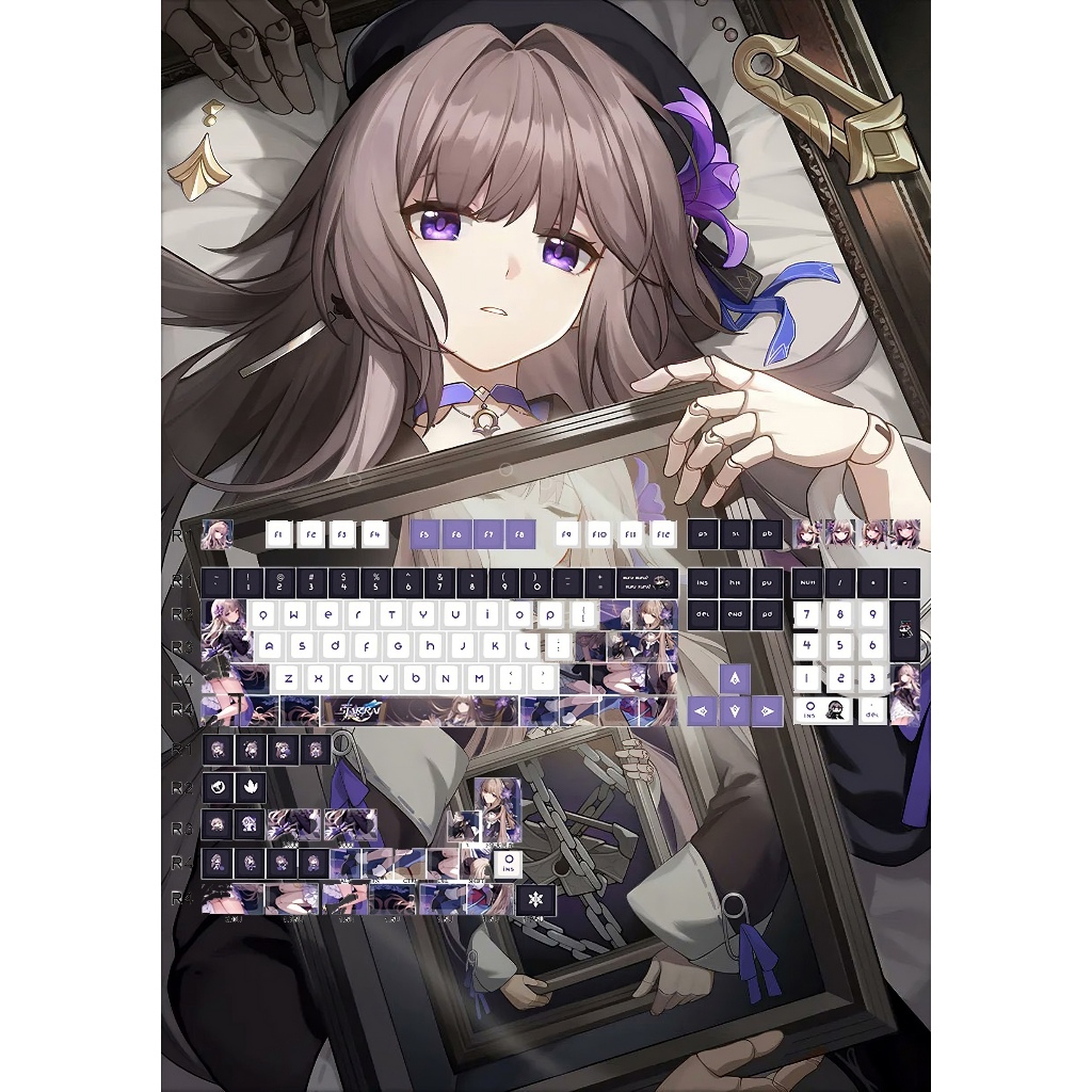 Keycap Honkai: Star Rail Kafka thick PBT xuyên led in dyesub 5 mặt 135 ...