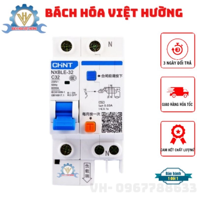 Aptomat chống giật 1P 220v CHINT NXBLE-C63 10A đến 63A át chống dòng rò cb chống giật cầu dao ...