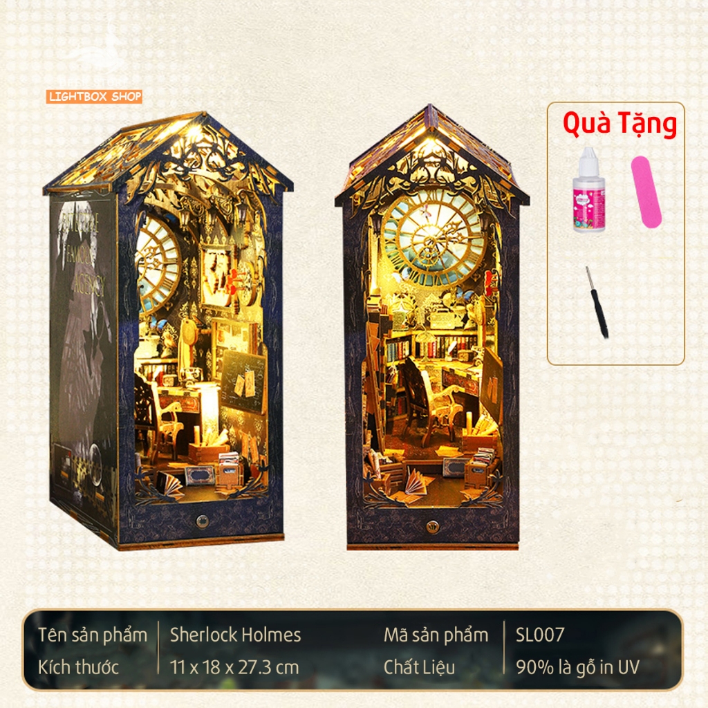 Mô hình Book Nook Tự Làm Sherlock Holmes Detective Famous Agency bằng gỗ 3d. SL07 Tặng KEO DÁN ...