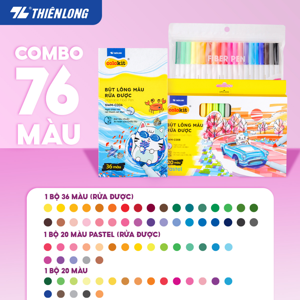 [Tặng kèm túi vải]Bút lông màu Fiber Pen Thiên Long Colokit - Combo 40 ...
