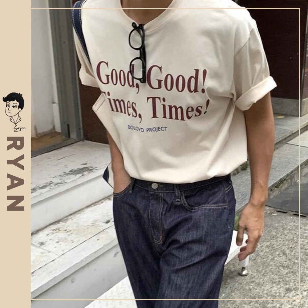 Áo thun nam GOOD TIMES ngắn tay vải cotton cổ bo tròn thương hiệu RYAN form rộng phong cách Hàn ...