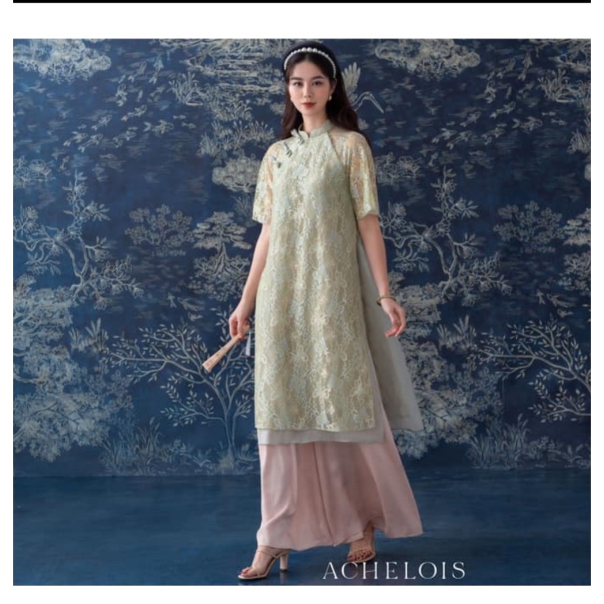 Áo dài ren xanh tay lỡ - Achelois Studio | Shopee Việt Nam