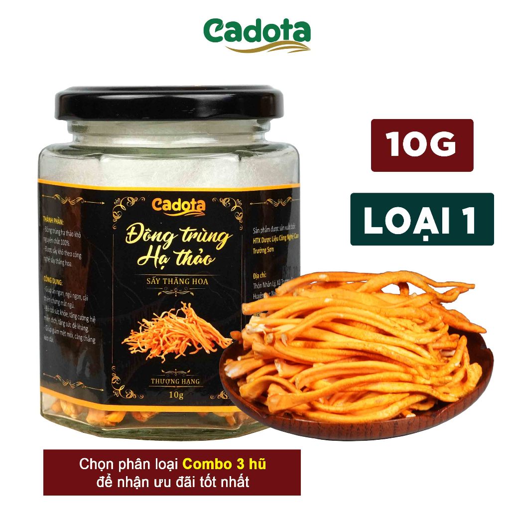 Nấm Đông Trùng Hạ Thảo Sấy Thăng Hoa CADOTA ,Hũ 10Gr Hàng loại 1, Sợi to, thơm, vàng đẹp ...