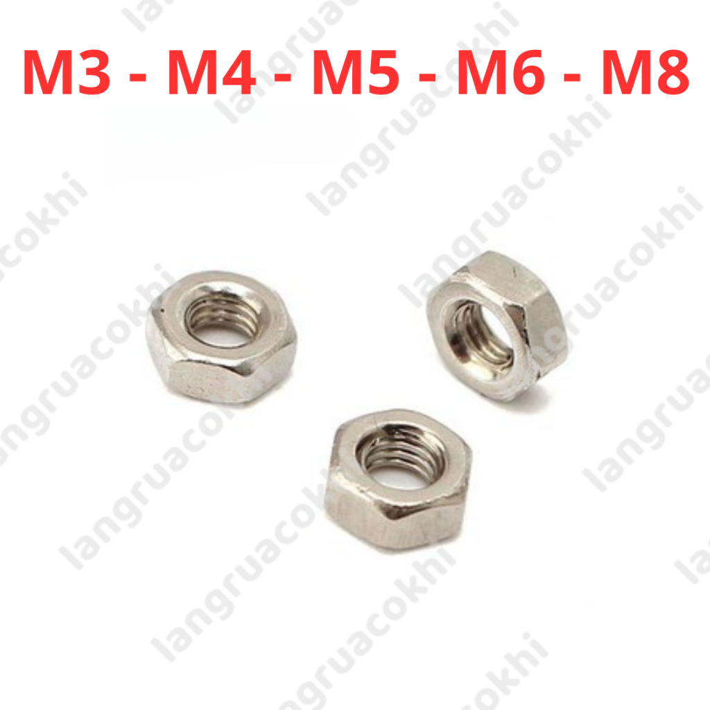 Đai ốc Inox 304 tán dẹp tán ecu dùng cho bulong ốc M3 M4 M5 M6 M8 ...