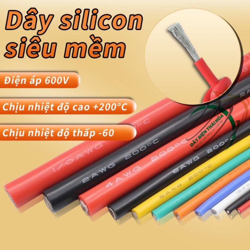 Dây điện silicon 16 /14/12/10/8/6/4AWG chịu nhiệt độ cao pin lithium ...