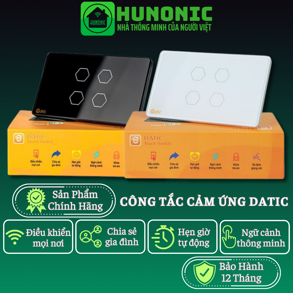 Công tắc thông minh wifi HUNONIC Datic cảm ứng 1-2-3-4 nút điều khiển ...