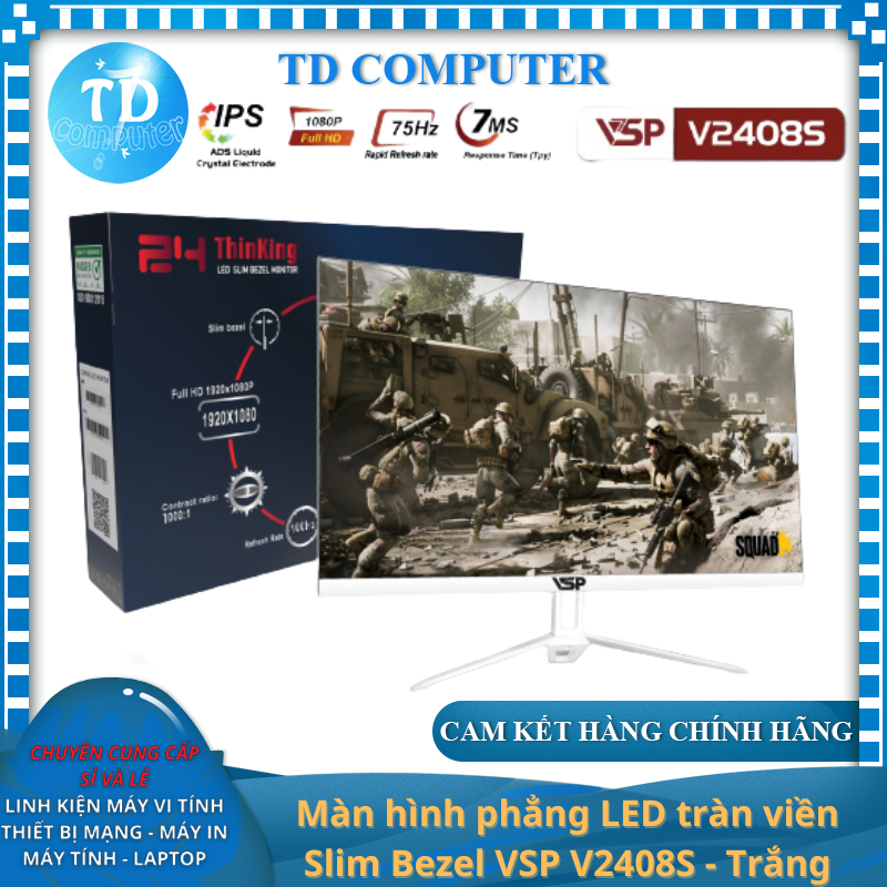 Màn hình Phẳng Tràn viền Gaming 24inch VSP V2408S [TRẮNG] (23.8" IPS FHD 75Hz, HDMI+VGA) - Hàng ...