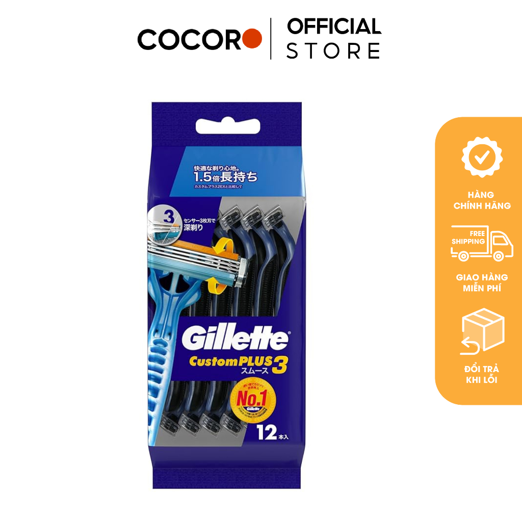 Dao cạo Gillette Custom Plus 3 lưỡi, set 3 chiếc bàn cạo râu hàng nội ...