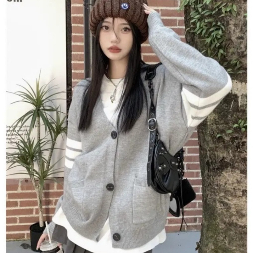 Áo Khoác Cardigan Len Phối Tay 3 Sọc Có Túi, Labibi | Shopee Việt Nam