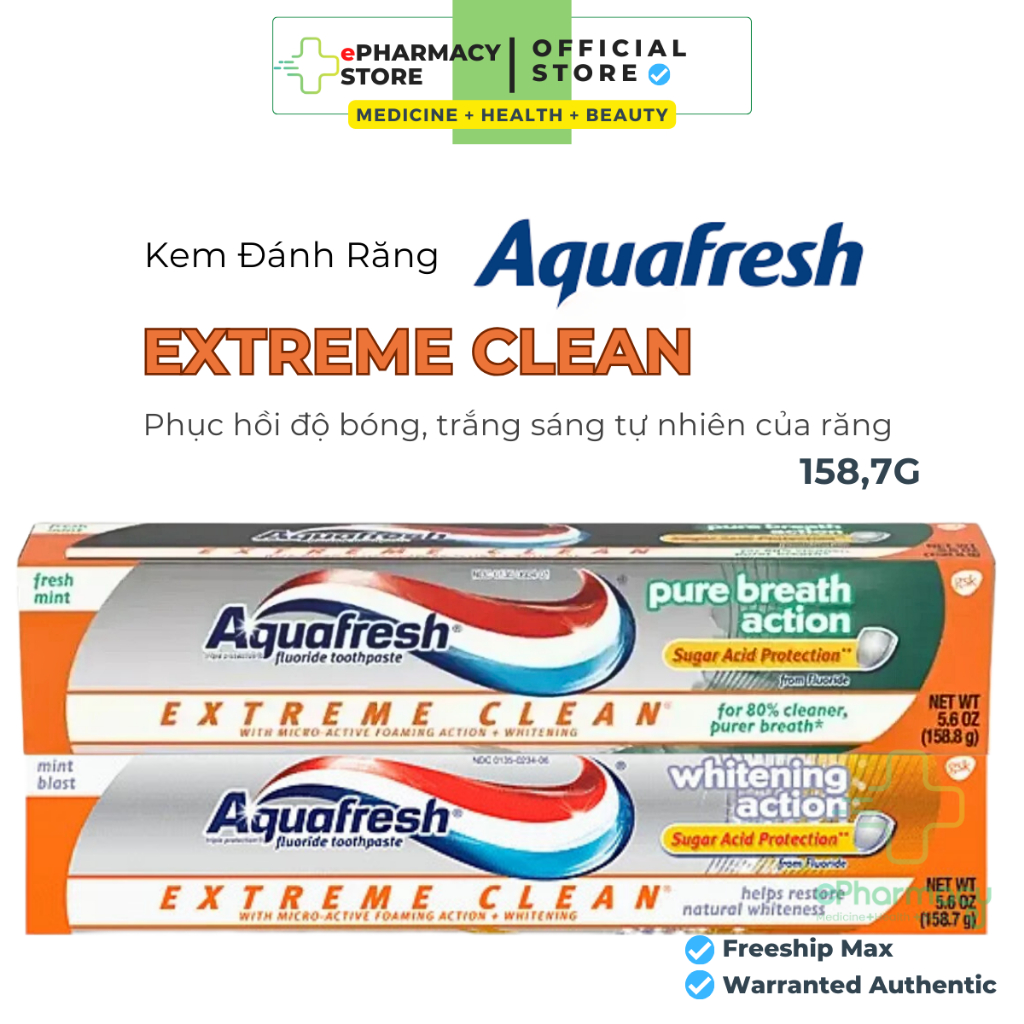 Kem đánh răng Aquafresh Extreme Clean Whitening & Extreme Clean Purebreath | Shopee Việt Nam