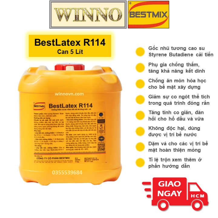 [Hỏa Tốc HCM] Can 5 Lít Phụ Gia Chống Thấm BestLatex R114 Và Tác Nhân Kết Nối Cho Vữa và Bê Tông ...
