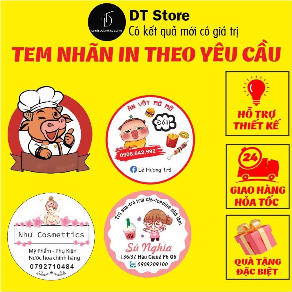 In tem nhãn giấy,(CÓ NHẬN SỐ LƯỢNG ÍT ) sticker, decan trong, decal ...