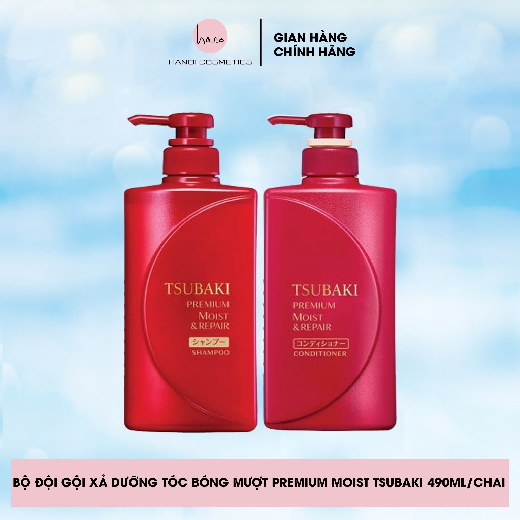 Bộ đội gội xả dưỡng tóc bóng mượt Premium Moist Tsubaki 490ml/chai | Shopee Việt Nam