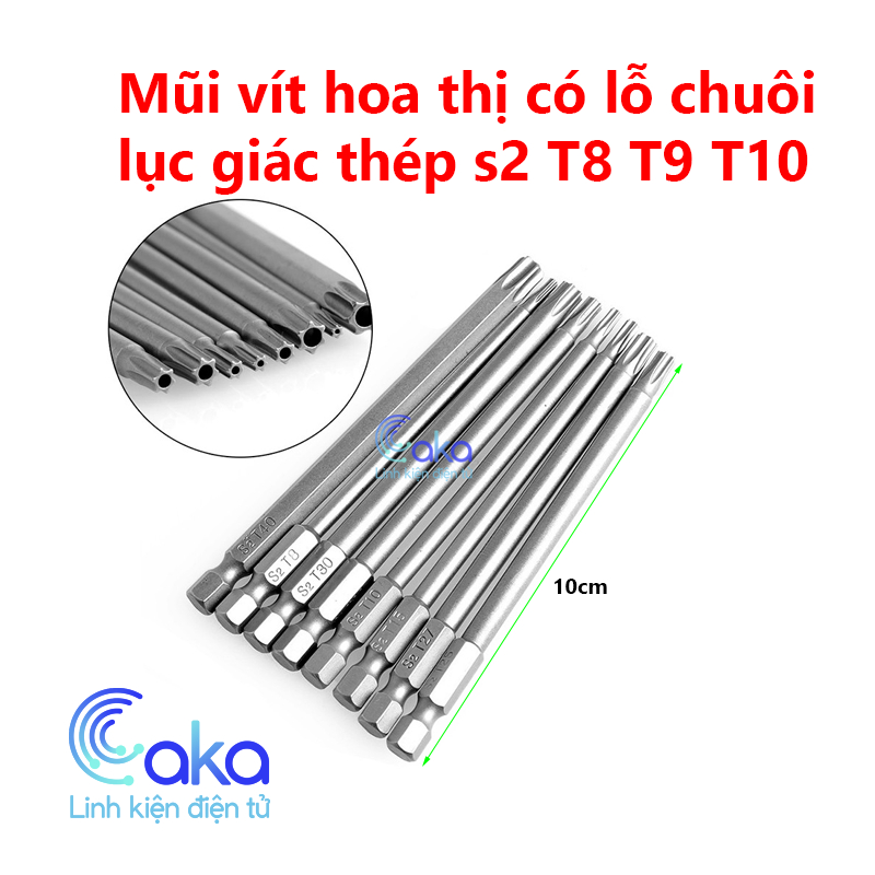 Mũi vít hoa thị có lỗ T8, T9, T10 dài 10cm chuôi lục giác thép S2 | Shopee Việt Nam