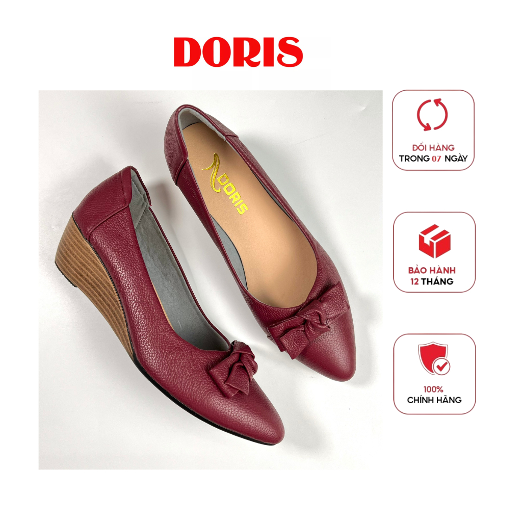 Giày búp bê đế xuồng 5cm DORIS DR503 da thật mũi nhọn gắn nơ vuông màu ...