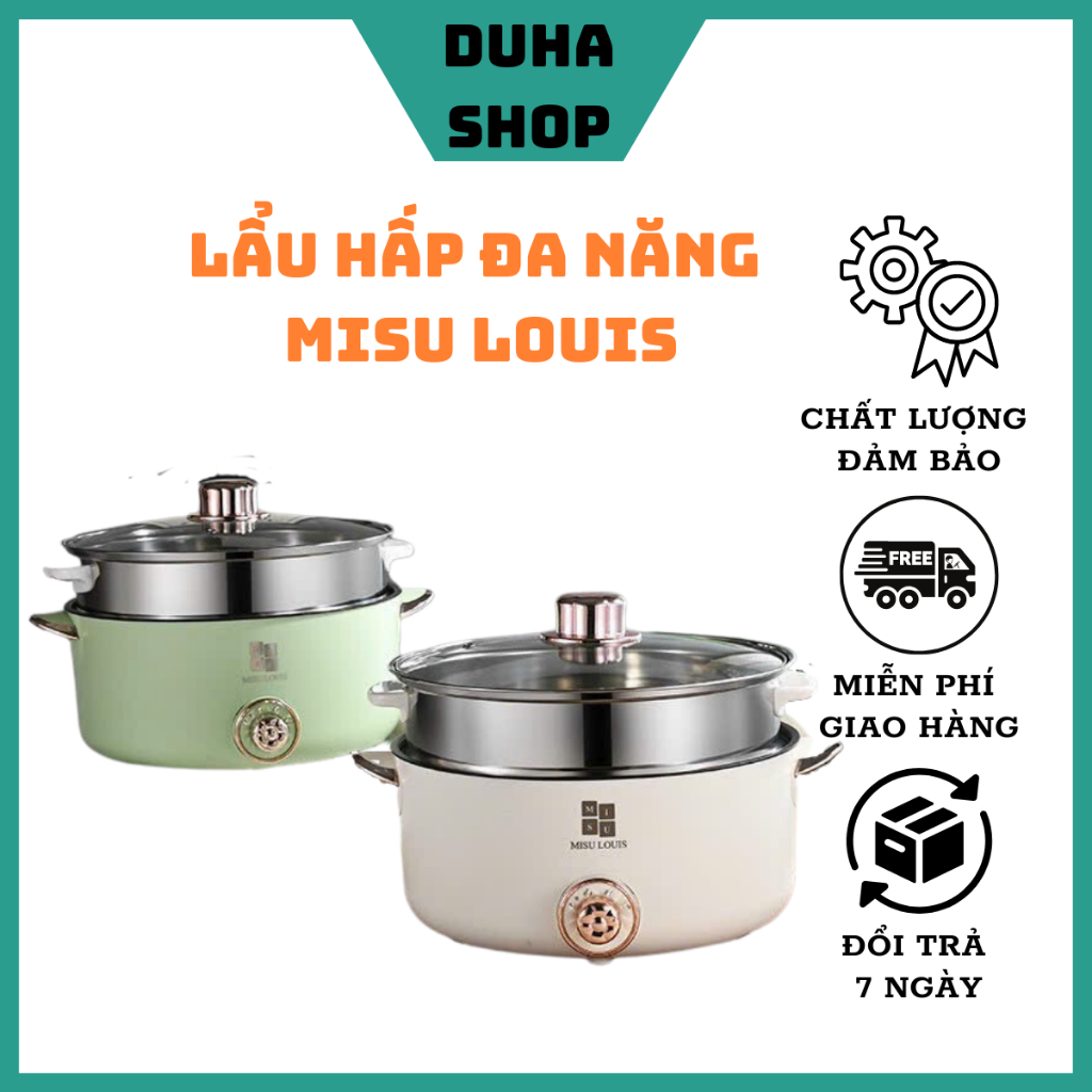 Nồi Lẩu Điện Đa Năng Misu Louis Mini Nấu Lẩu 2 Tầng chiên xào hấp tiện ...