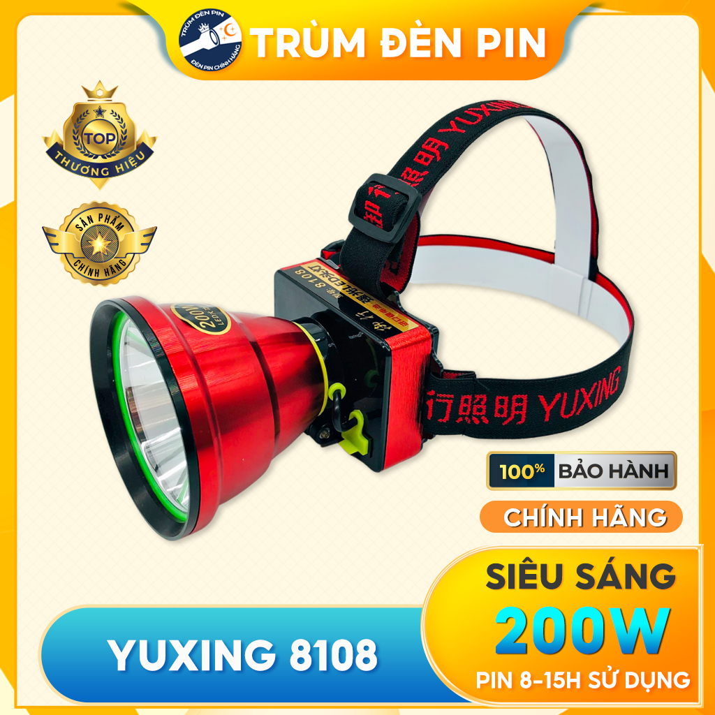 Đèn pin đội đầu siêu sáng 200W YUXING 8108 LED chiếu xa chống nước ánh ...