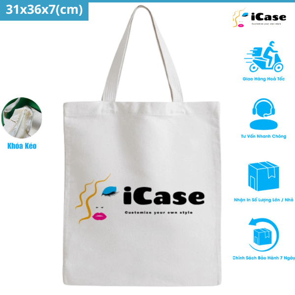 Túi vải Canvas iCase [ có khóa kéo ] in logo theo yêu cầu không giới ...