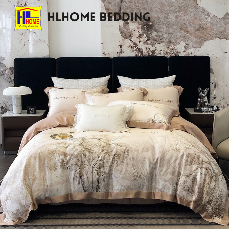 Bộ chăn ga tencel hoa đồng nội Hlhome bedding mềm mại, thoáng mát set ...