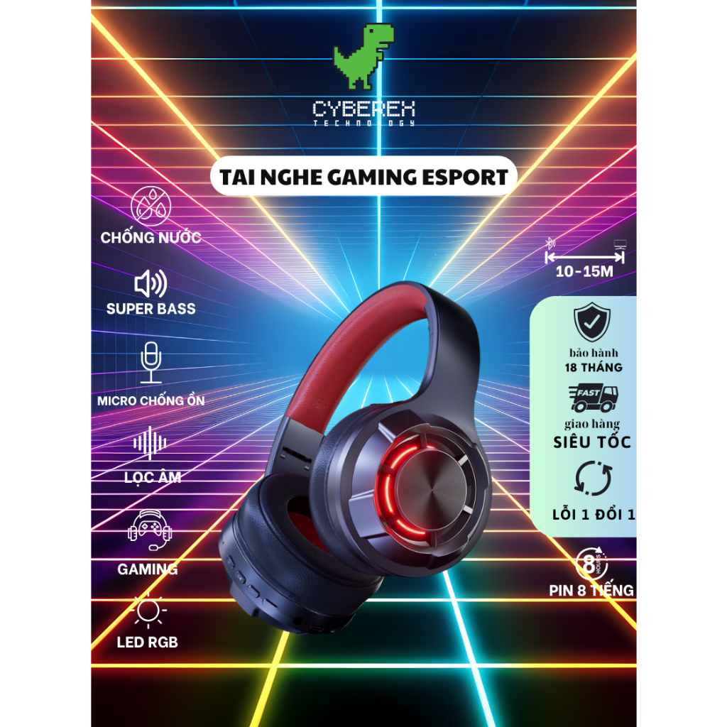 Tai nghe chụp tai tích hợp bluetooth và có dây Gaming Wireless Cyberex ...