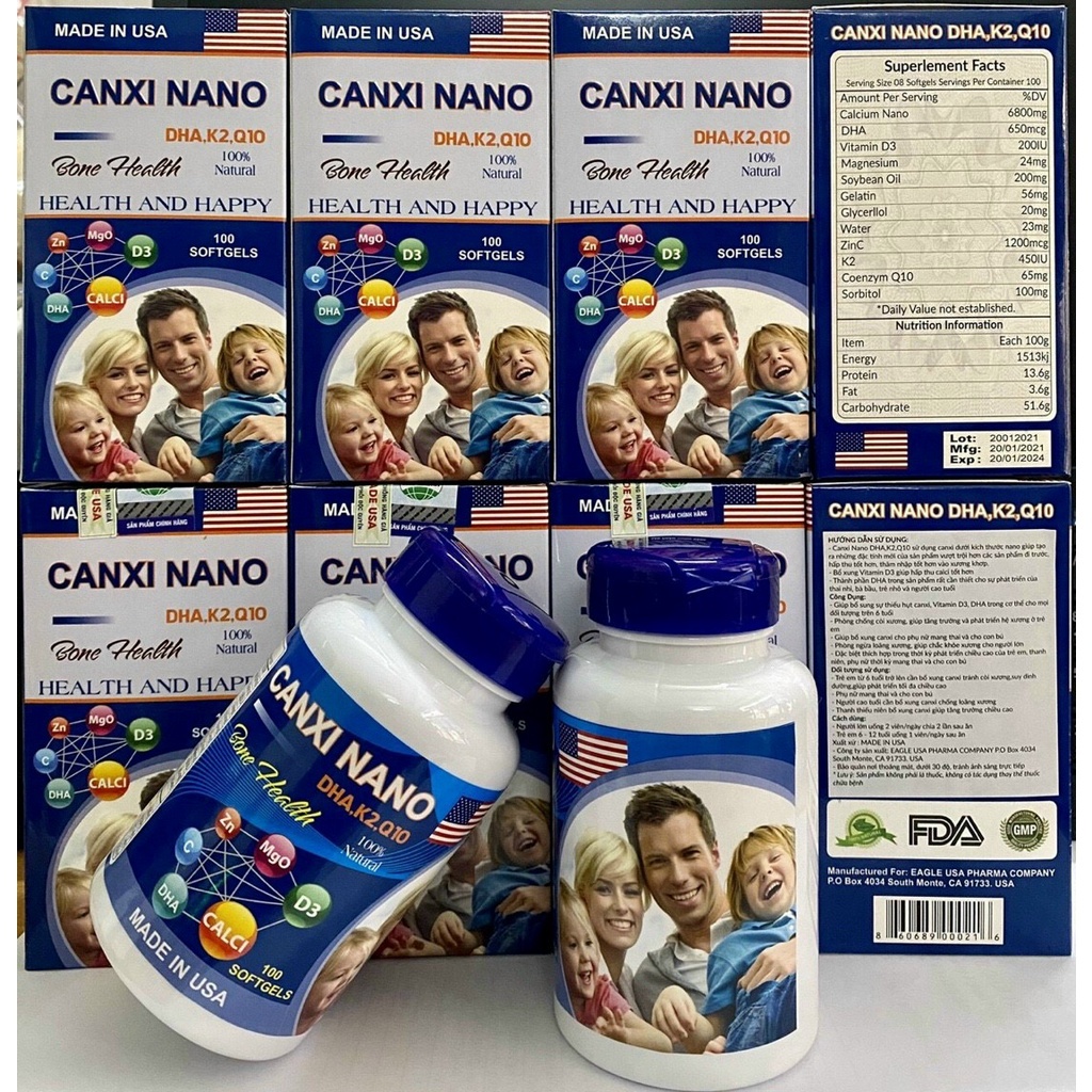 VIÊN UỐNG BỔ SUNG CANXI NANO DHA, K2, Q10, HỖ TRỢ CHỐNG CÒI XƯƠNG ...