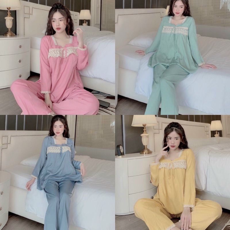 Bộ bầu mặc nhà kết hợp sau sinh ren ngực sang sang A023 | Shopee Việt Nam