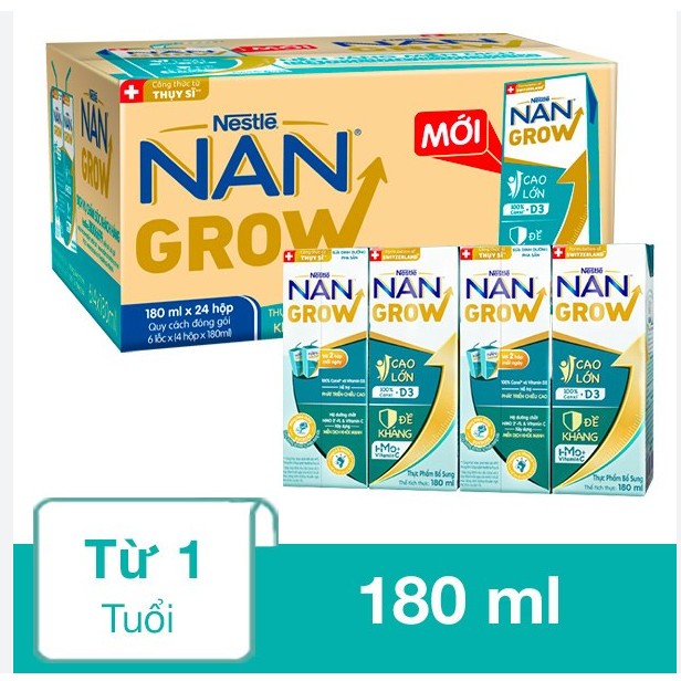 Thùng 24 hộp Sữa pha sẵn Nestlé Nan Grow 180ml - dành cho bé từ 1 tuổi ...