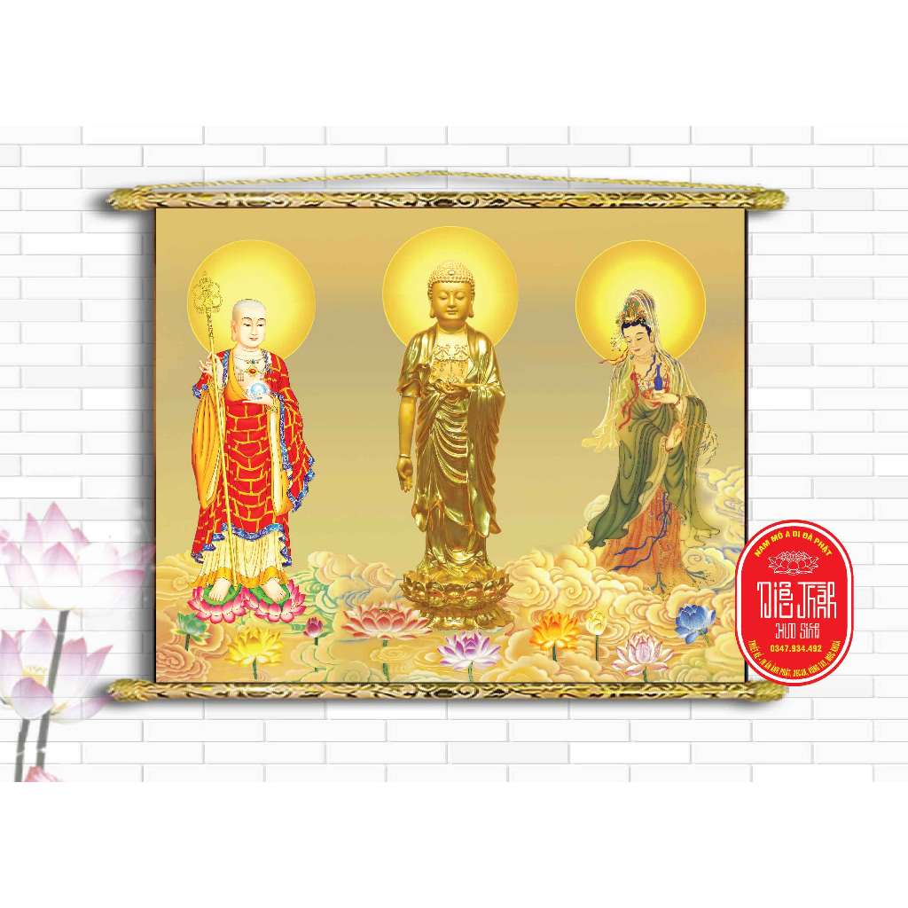 Ảnh Treo sáo bộ Tam Thánh Tây Phương và tam thánh Sa Bà (KT40 x 50 - KT60 x 54 nẹp sáo gỗ ...