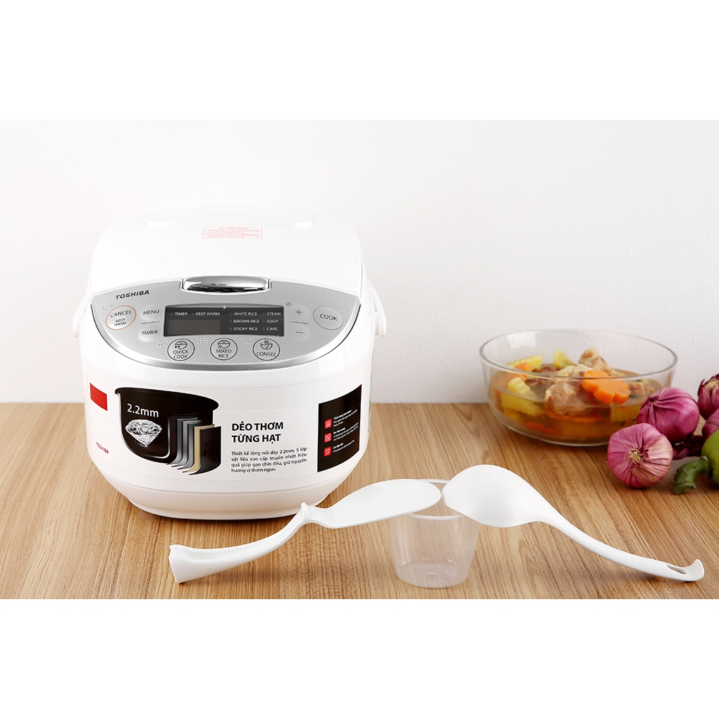 Nồi cơm điện tử Toshiba 1 lít RC-10DH2PV(W) - sản phẩm chính hãng - Công suất: 605W Lòng nồi dày ...