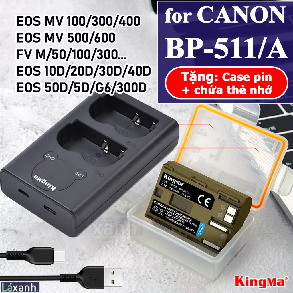 Canon BP511A BP511 | Pin và Sạc máy ảnh Canon EOS 10D 20D 30D 40D 50D 5D G6 MV MV600 MV500 FV ...
