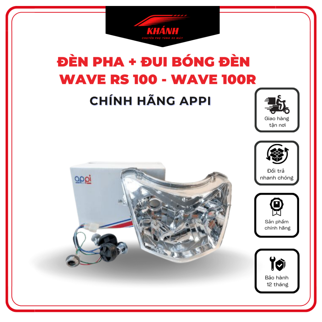 KPT - Đèn pha trước + đui bóng đèn Wave RS 100 / Wave 100R - Chính hãng ...