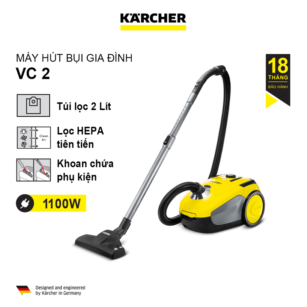 Máy hút bụi Karcher VC2 *KAP - 1100W, model: 1.198-101.0 | Shopee Việt Nam