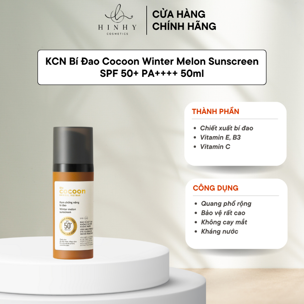 KCN Bí Đao Cocoon Winter Melon Sunscreen SPF 50+ PA++++ 50ml | Shopee ...