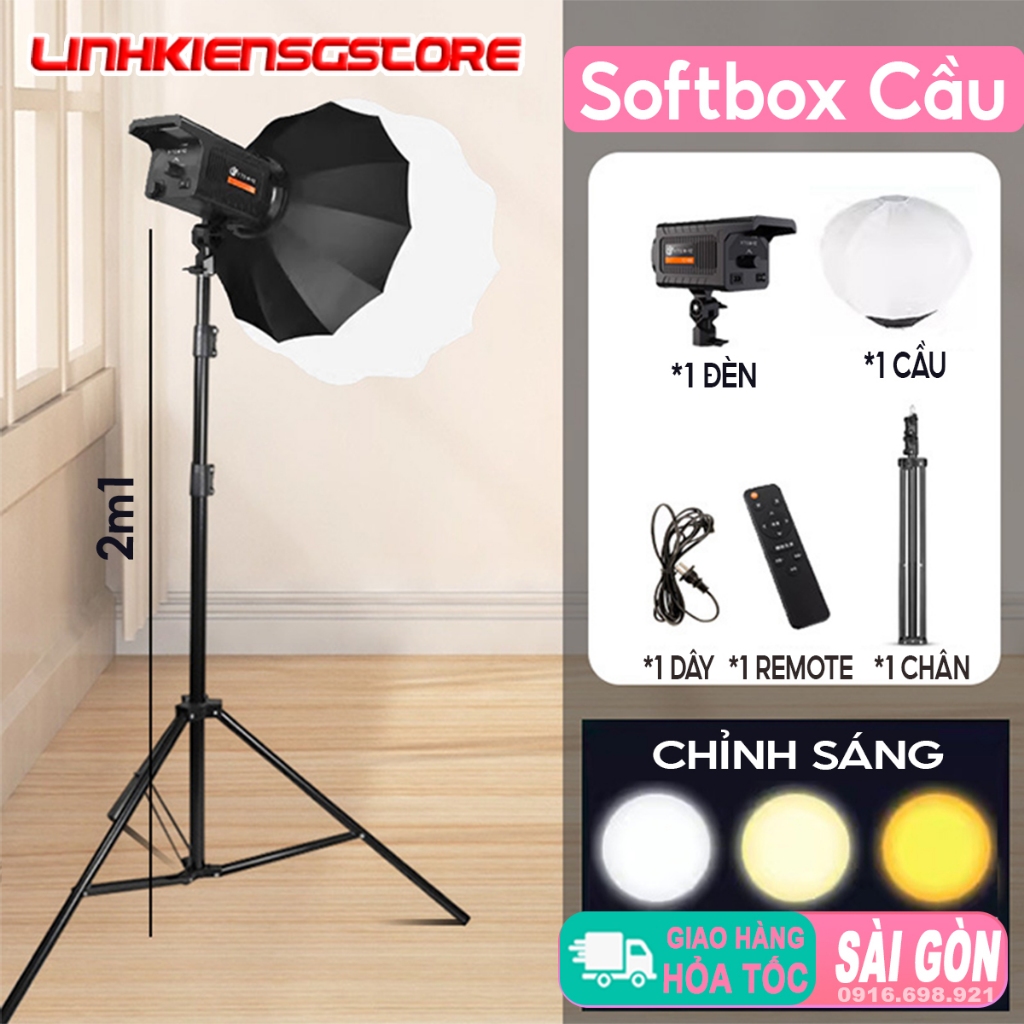 Combo đèn kèm softbox cầu ngàm bowen chân linco 2m1, công suất 100w ...