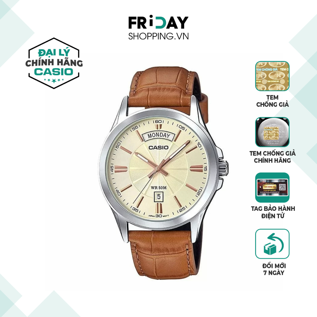 Đồng Hồ Casio Nam MTP-1381L-9AVDF Mặt Tròn Màu Vàng Dây Da Chính Hãng | Shopee Việt Nam