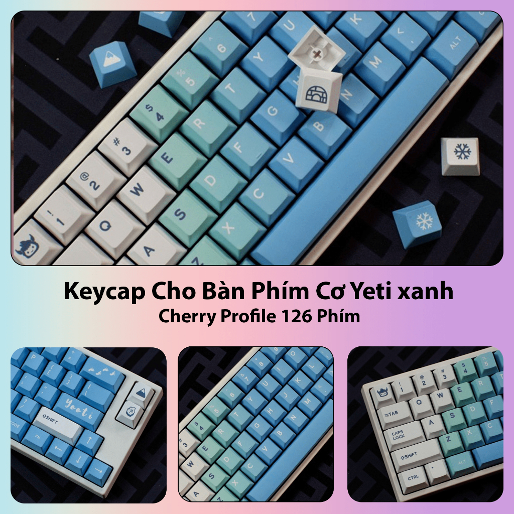 Keycap Cho Bàn Phím Cơ Yeti xanh Chất Liệu Thick PBT Cherry Profile 126 ...