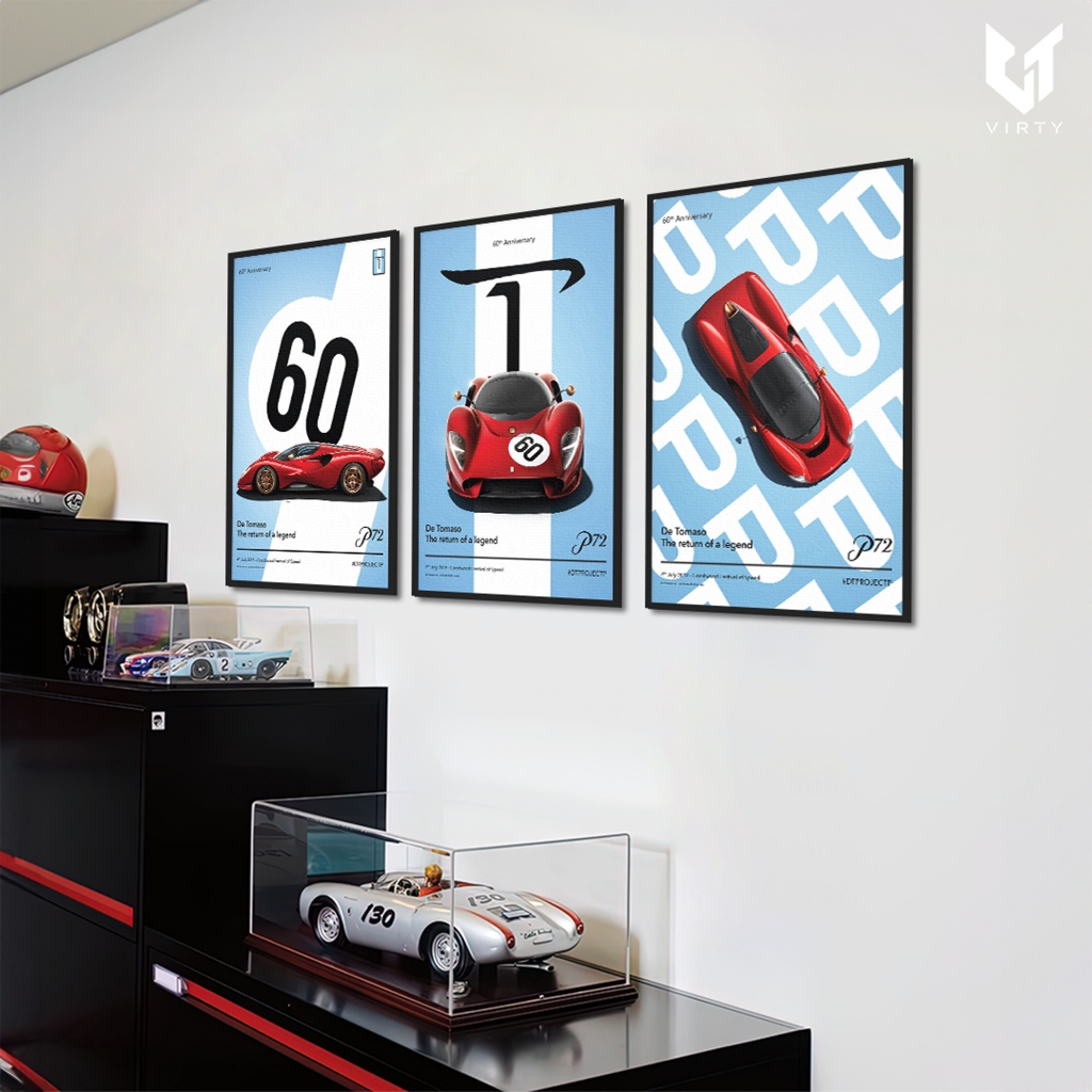 Bộ 3 Tranh treo tường oto SUPER CAR XE ĐUA F1 kèm khung composite VIRTY ...