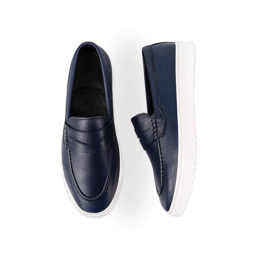 [ Size từ 38 đến 43 ] - Giày lười da bò - Alan 01 - Da xanh Navy ...