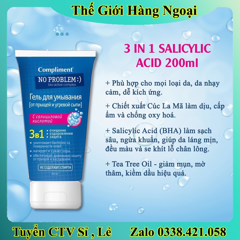 BỘ SỮA RỬA MẶT/ TONER BHA Compliment No Problem làm sạch sâu, giảm viêm & mụn 200ml của Nga ...
