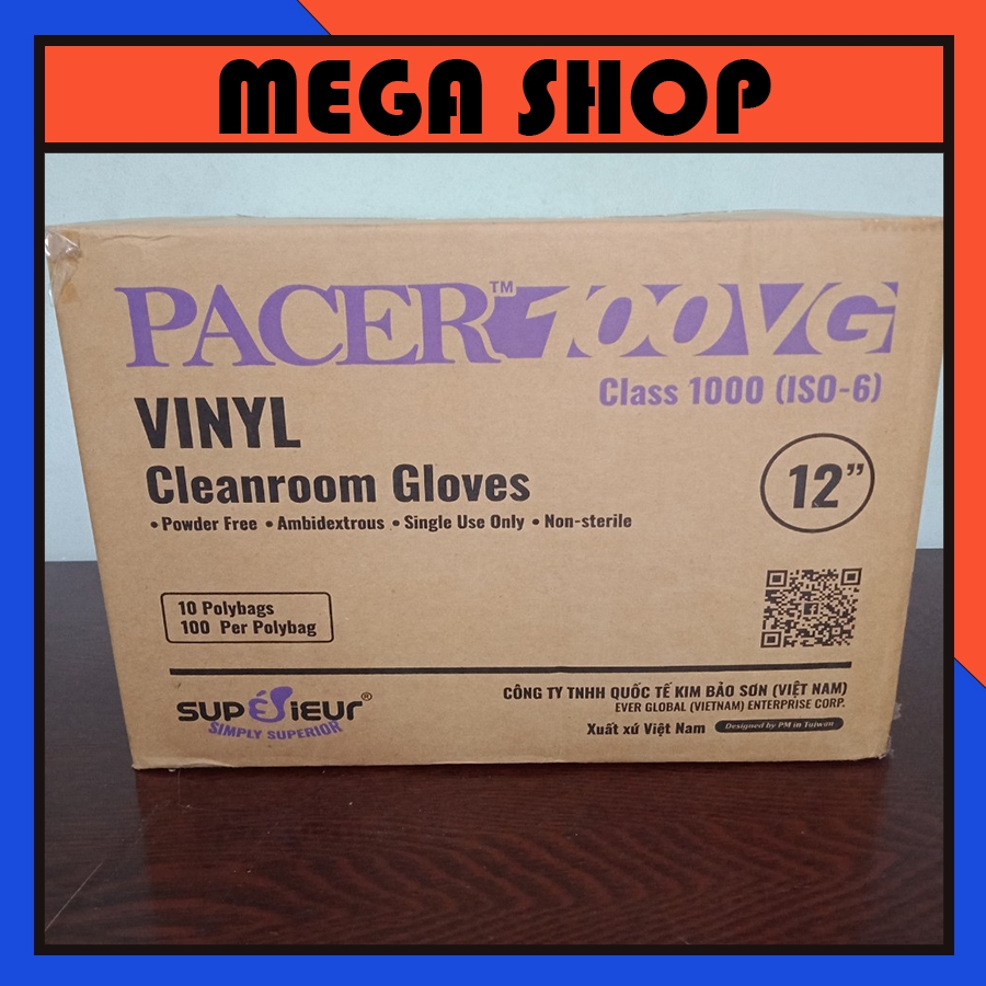 Bao tay Vinyl PVC tay dài 29cm phòng sạch SUPERIEUR PACER100VG size S/M ...