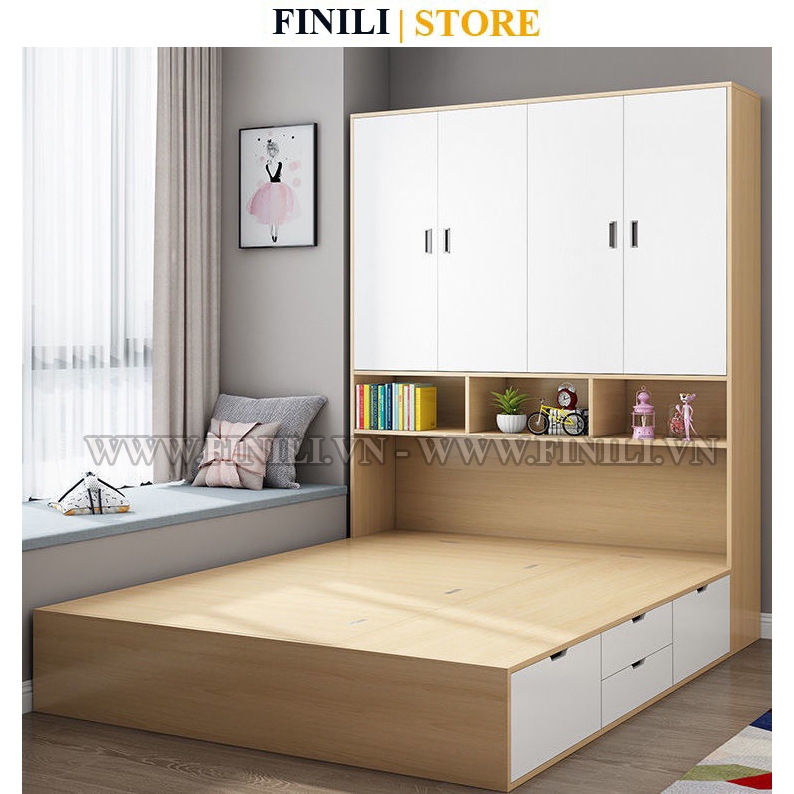 [FREE LẮP SHIP HCM]Giường ngủ kết hợp tủ áo thông minh hiện đại FINILI tiết kiệm diện tích F773 ...