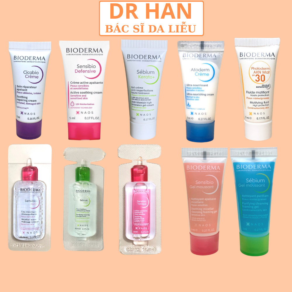 Sample bioderma các dòng dưỡng ẩm, kem phục hồi, tẩy trang, sữa rửa mặt ...