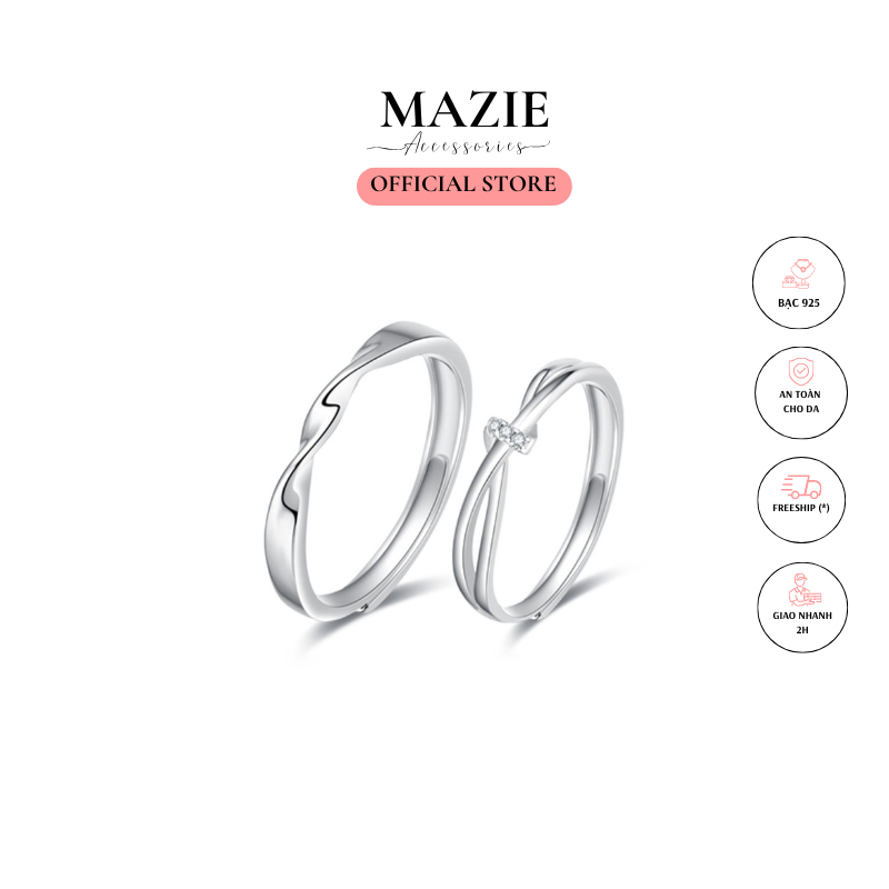 [FREESIZE] Nhẫn đôi bạc nam nữ không gỉ Mazie Accessories, nhẫn cặp couple ring đơn giản basic ...