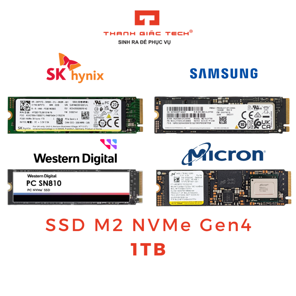 Ổ Cứng SSD M2 NVMe Gen4 x4/ GEN 3X4 1TB Samsung / SK hynix / Western ...
