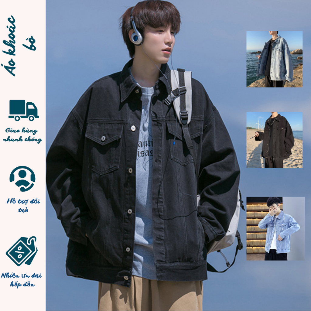 Áo khoác bò jean nam nữ form suông rộng FABUMAN basic unisex rách phong ...