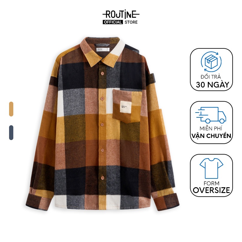 Áo Sơ Mi Nam Tay Dài Flannel Túi Đắp Kẻ Caro Form Oversize Routine - 10F23SHL030 | Shopee Việt Nam