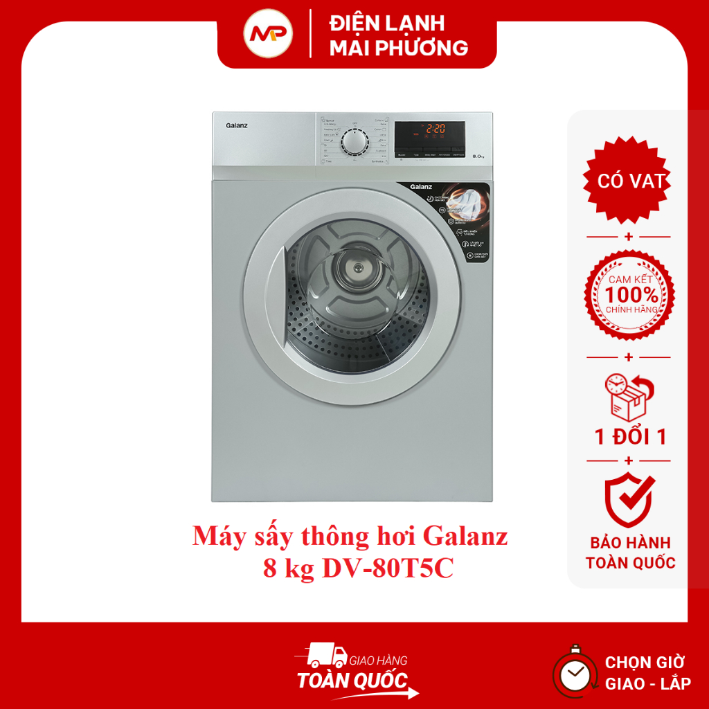 Máy sấy thông hơi Galanz 8 Kg DV-80T5C(W) - Hàng chính hãng (Bảo hành 24 tháng) | Shopee Việt Nam