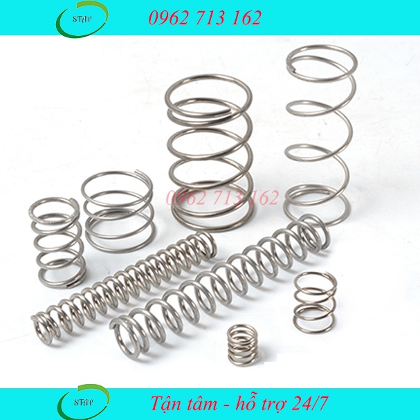 Set 10 Lò xo nén phi 3, 4, 5, 6, 7, 8, 9, 10 dài 20mm, 25mm sợi 0.5mm chất liệu thép không gỉ ...